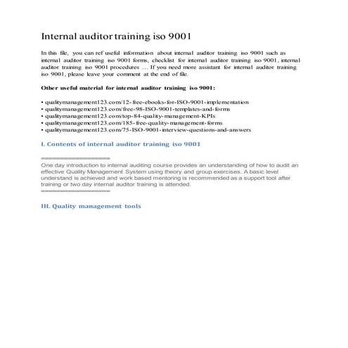 Internal auditor training iso 9001 | PDF