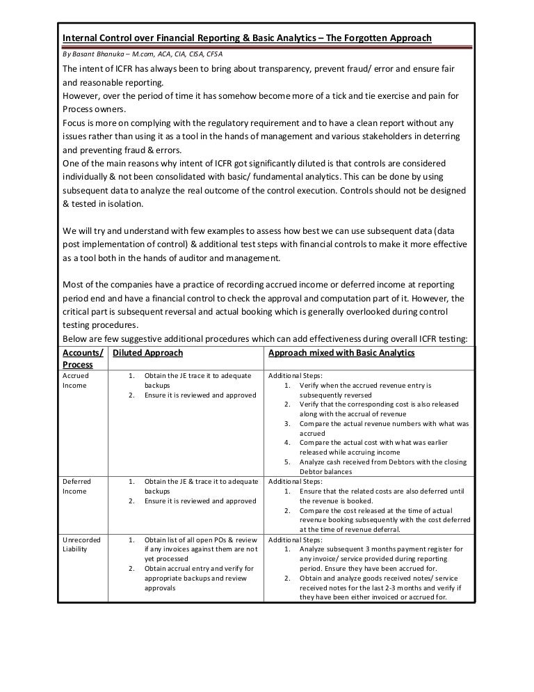 Internal control over financial reporting & basic analytics – the for…