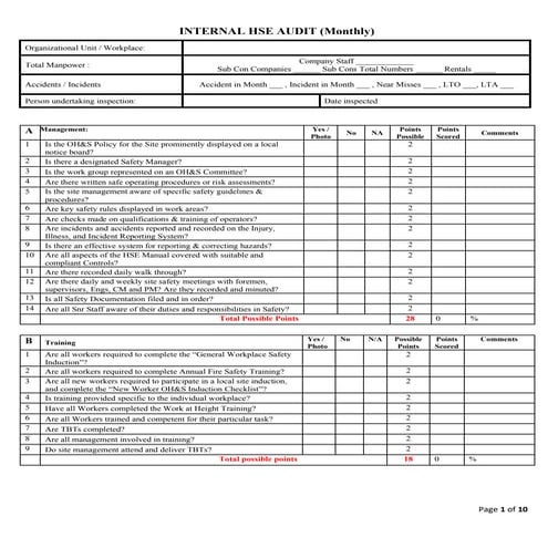 Internal EHS Audit check sheet | PDF