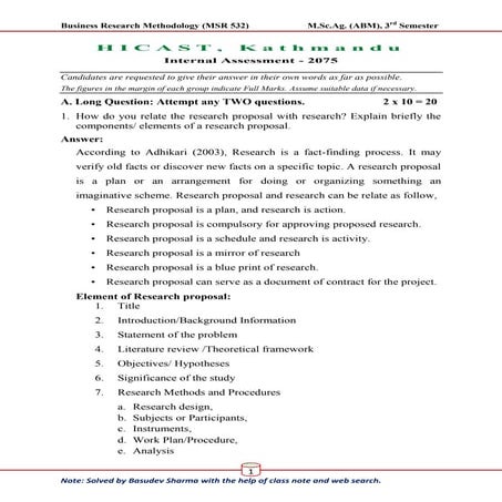 Answer Sheet of Internal exam 2018, Statistics | PDF