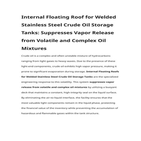 Internal Floating Roof for Welded Stainless Steel Crude Oil Storage ...