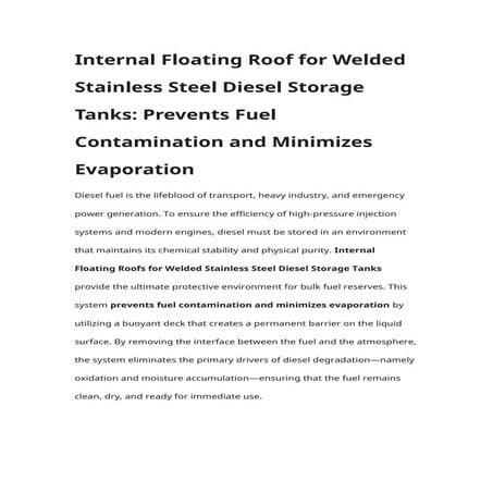 Internal Floating Roof for Welded Stainless Steel Diesel Storage Tanks ...