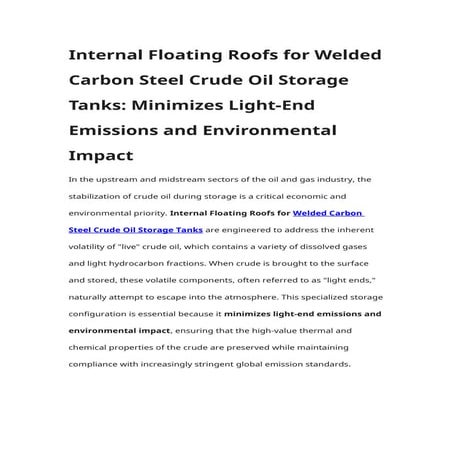 Internal Floating Roofs for Welded Carbon Steel Crude Oil Storage Tanks ...