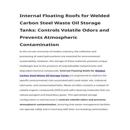 Internal Floating Roofs for Welded Carbon Steel Waste Oil Storage Tanks ...