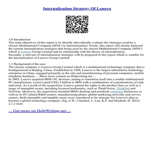 Internalization Strategy Of Lenovo | PDF