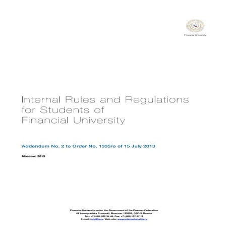 Internal Rules and Regulations for Students of Financial University | PDF