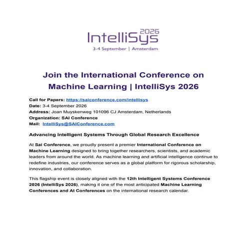 International Conference on Machine Learning | IntelliSys 2026 | PDF