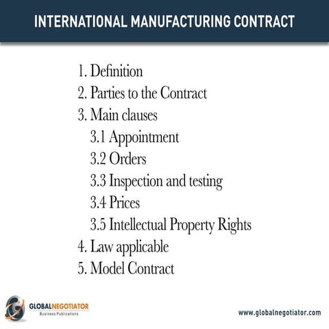 INTERNATIONAL MANUFACTURING CONTRACT - Contract Template and Sample | PDF