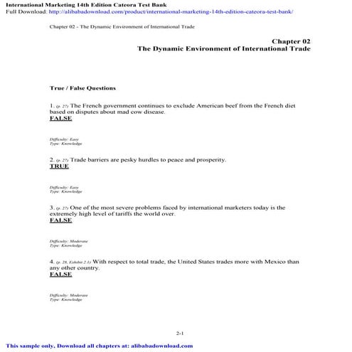 International Marketing 14th Edition Cateora Test Bank | PDF