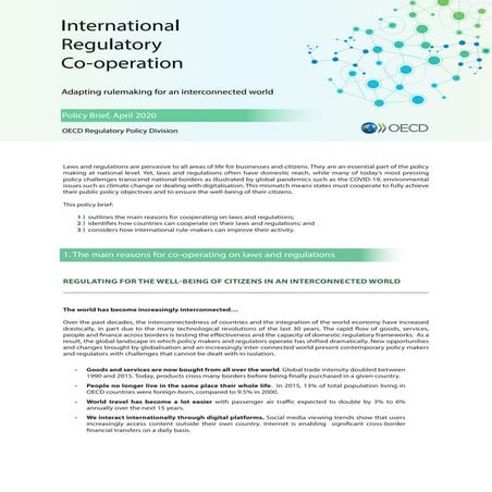 International Regulatory Cooperation (Policy Brief 2020) | PDF
