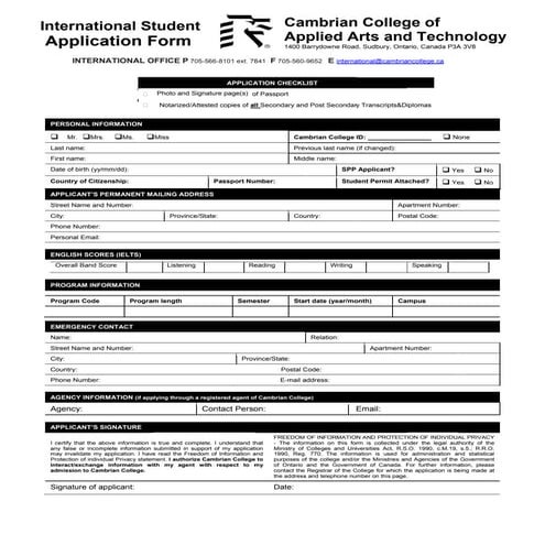 cambrian college International application form (2) | PDF