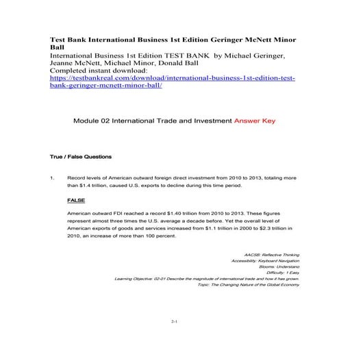 International business 1st edition test bank geringer mc nett minor ...