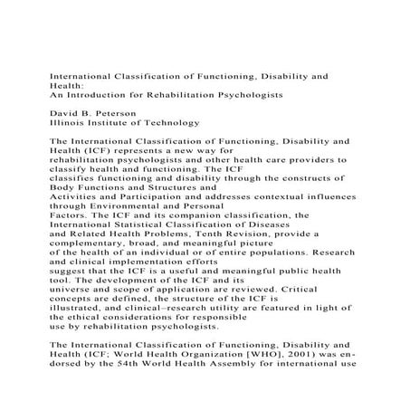 International Classification Of Functioning Disability And He Docx
