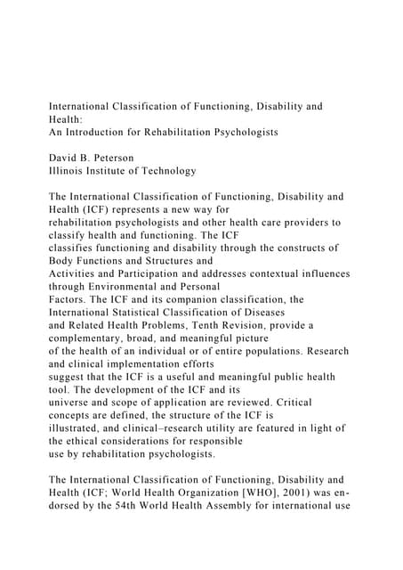 What is the international classification of functioning | PDF