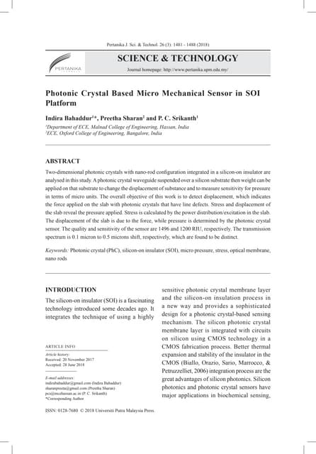 A design and simulation of optical pressure sensor based on photonic ...