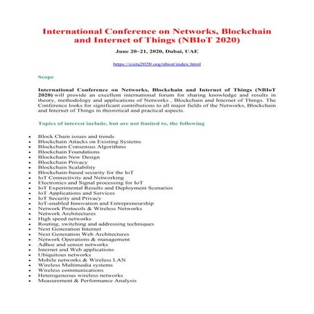 International conference on networks, blockchain and internet of things (nb io t 2020) | PDF