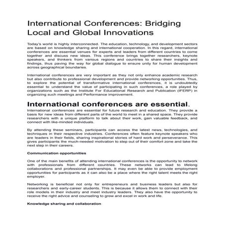 International Conferences: Bridging Local and Global Innovations | PDF