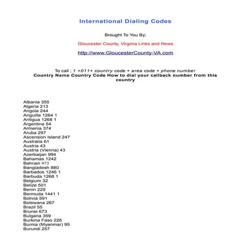 International Country Calling Codes 2 | PDF