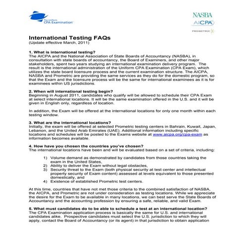 International Exam FAQ on USA CPA | PDF