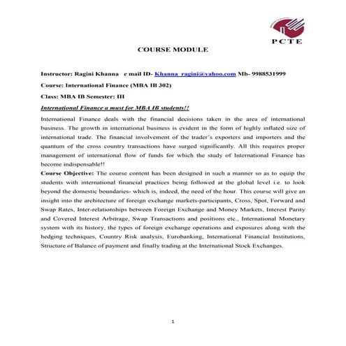 International finance Course Module | PDF