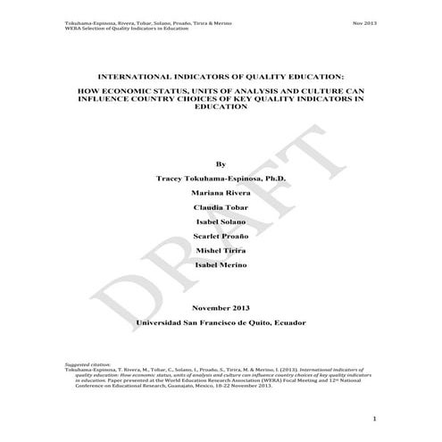 International Indicators of Quality Education Wera Paper Draft. By some ...