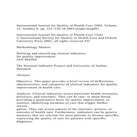International Journal for Quality in Health Care 2003; Volume .docx