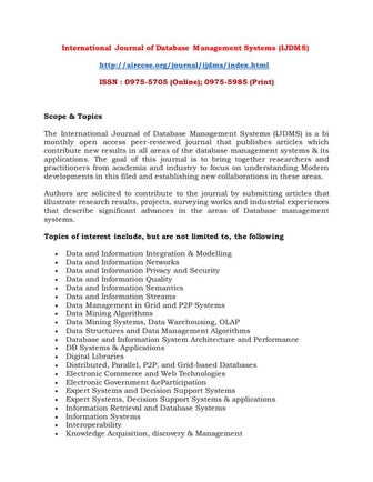 The International Journal of Database Management Systems (IJDMS) | PDF