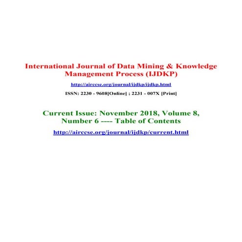 International Journal of Data Mining & Knowledge Management Process - november 2018 issue | PDF