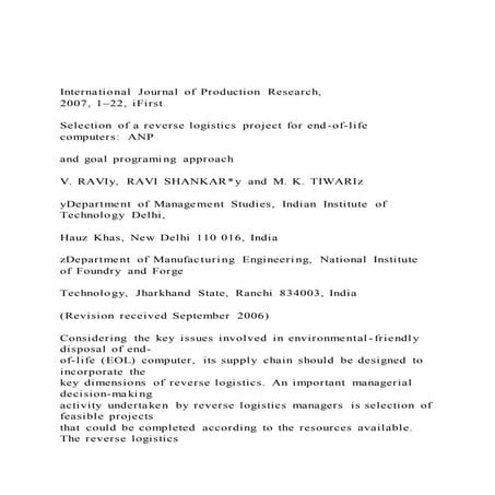 International Journal of Production Research,2007, 1–22, iFi | PDF