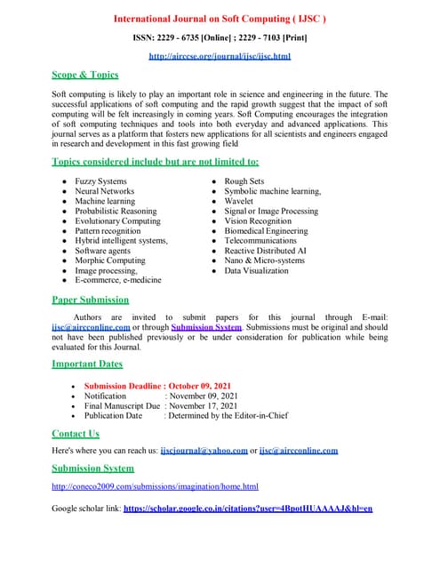 International Journal on Soft Computing (IJSC) -H Index 25 | PDF