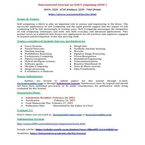 International Journal on Soft Computing (IJSC) | PDF