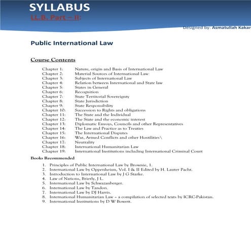 Syllabus of International law | PDF