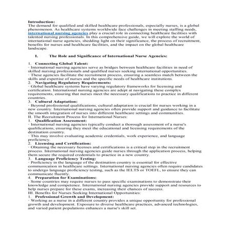 International Nursing Agencies Explore Global Opportunities For Your