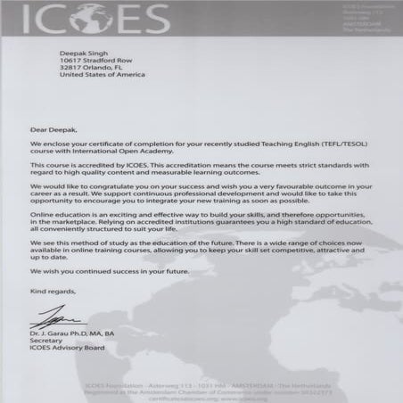 International Open Academy 150-hour TESOL/TEFL Diploma Deepak Danny ...