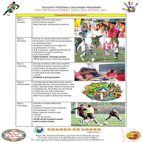 International School FOOTBALL n EXCHANGE Program | PDF