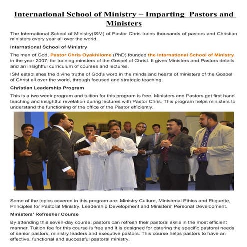 International School of Ministry – Imparting Pastors and Ministers | PDF