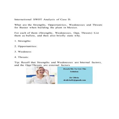 International SWOT Analysis of Case D.What are the Strengths | DOCX