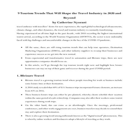International Tourism notes - 9 Tourism Trends That Will Shape the ...