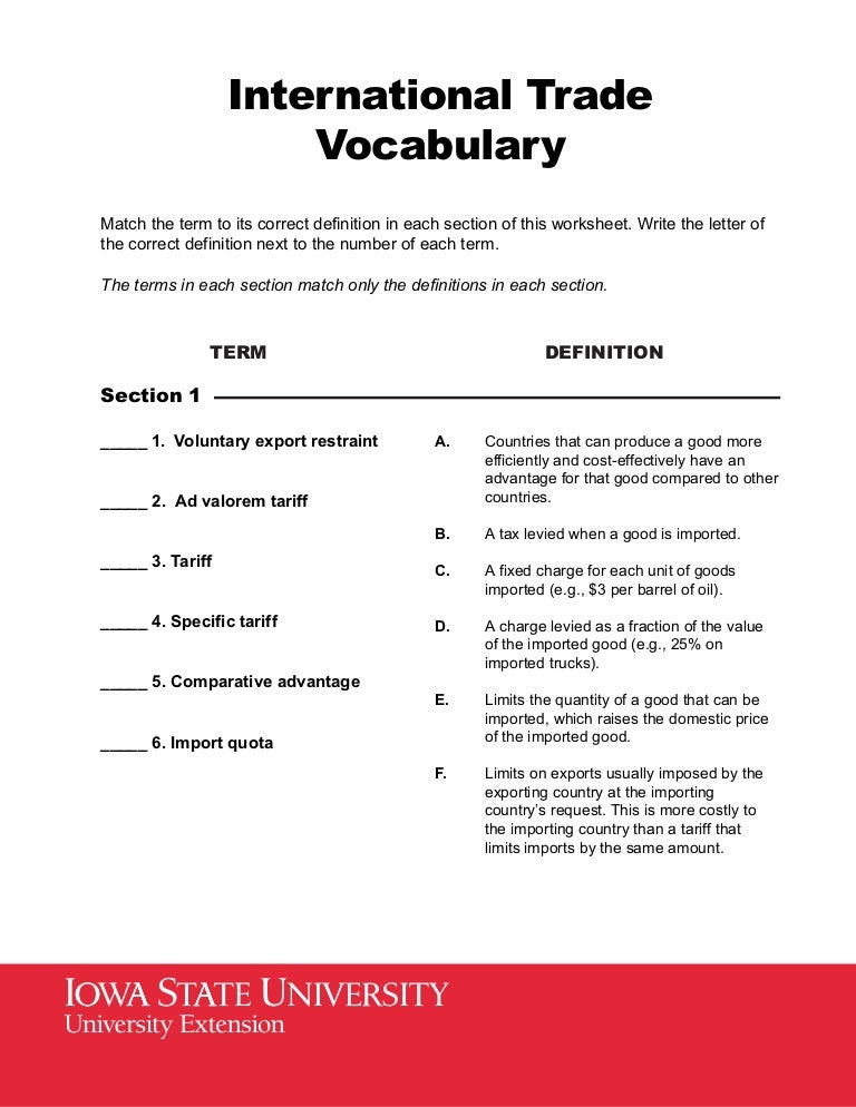 International trade vocabulary matching