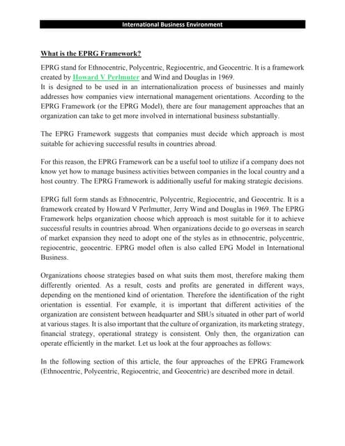 Ethnocentric, polycentric, regiocentric, geocentric model (EPRG) or EPG ...