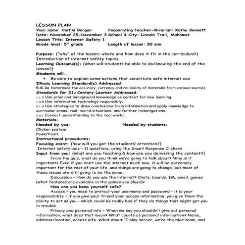 Internet 1 lesson plan | DOC