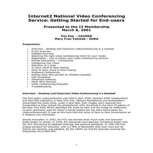 Internet2 National Video Conferencing Service: Getting ... | PDF