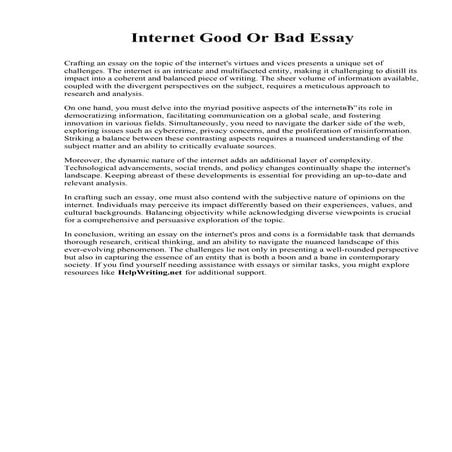 Internet Good Or Bad Essay. North Florida College | PDF
