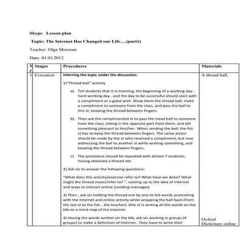 Internet lesson via Skype | DOC
