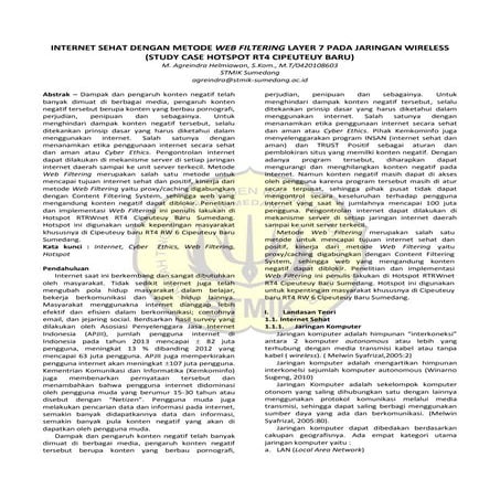 Internet sehat dengan metode web filtering layer 7 pada jaringan wireless | PDF