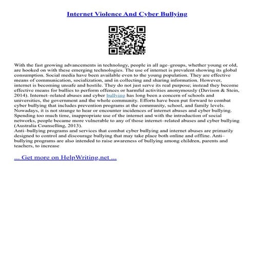 Internet Violence And Cyber Bullying | PDF