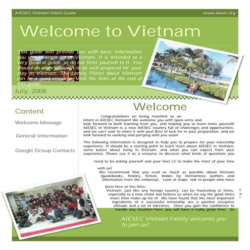 AIESEC Vietnam_Reception Booklet | PDF | Asia Travel | Travel Locations