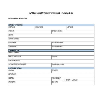 University Internship Plan Document Template | DOCX
