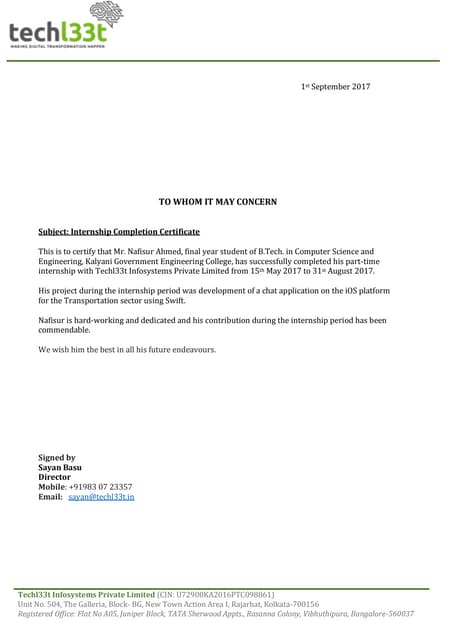 Internship completion letter | PDF