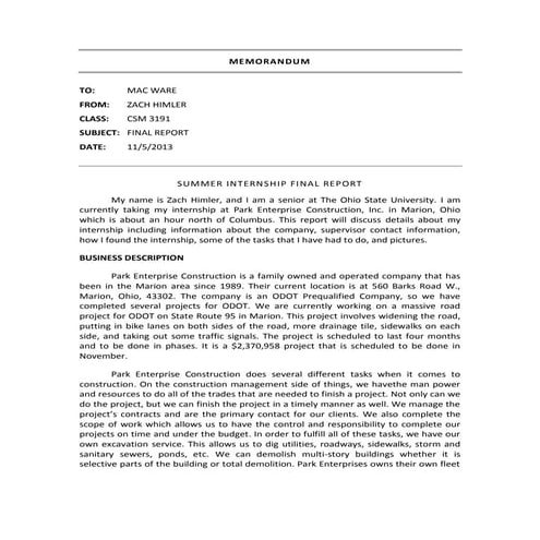 Internship experience final report | DOCX